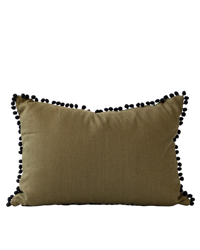 Dani Pom Pom Pillow Cover, Olive